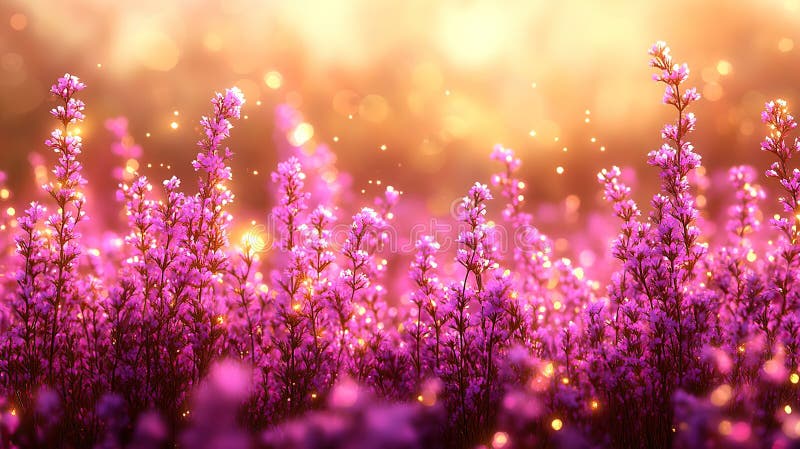 Radiant Pink Flowers in a Sunlit Field Stock Illustration ...