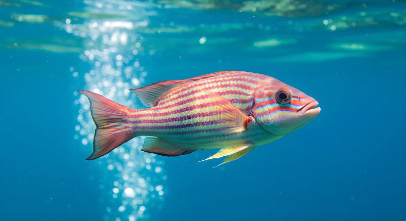 Rainbow-striped Fish Glides Gracefully in Blue Water. Stock ...