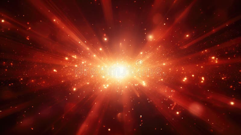 Radiant Red Cosmic Explosion with Intense Light Beams Stock ...