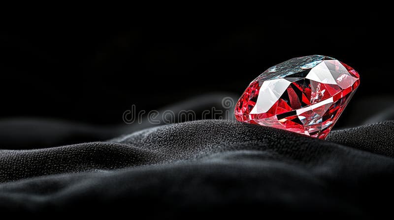Radiant Red Diamond on Black Velvet Surface Capturing Elegance and ...