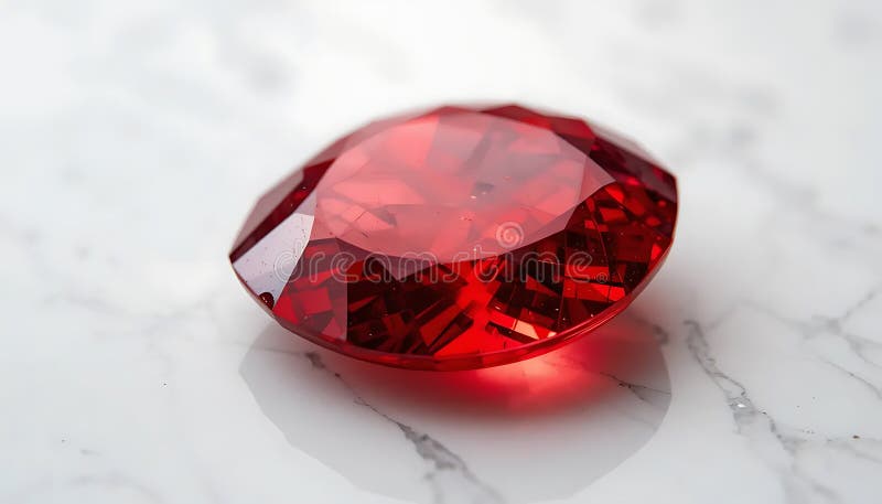 Radiant Red Gemstone: a Close-Up of a Sparkling Ruby on Marble Stock ...