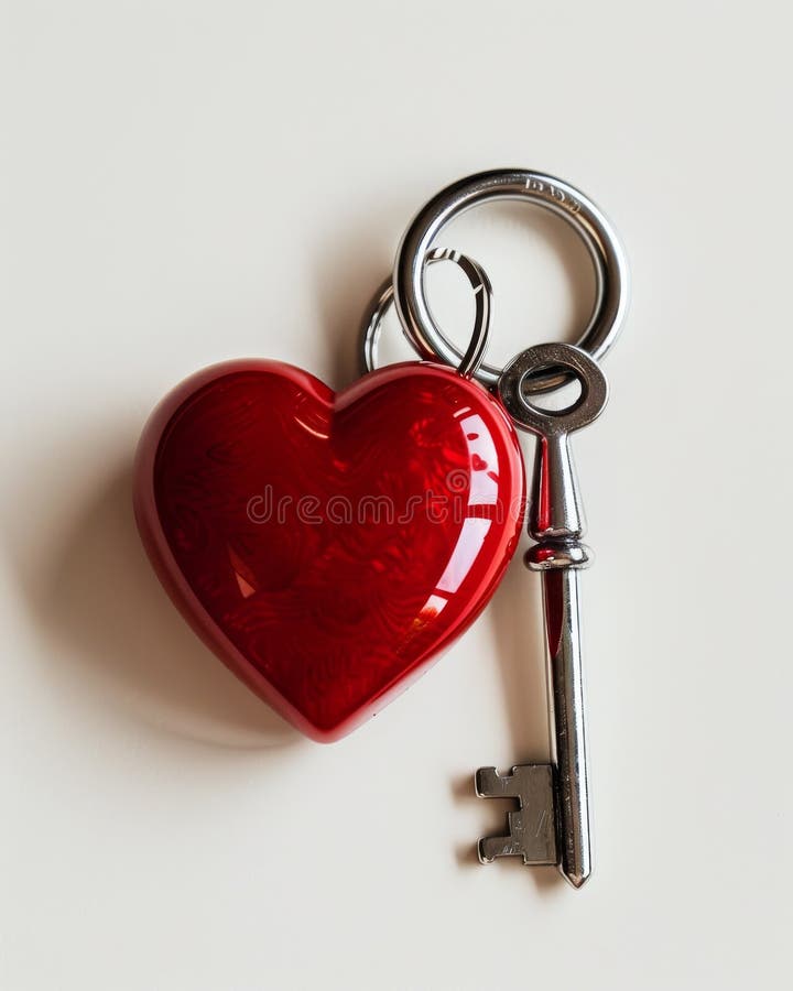 A Radiant Red Heart Lock with a Sleek Silver Key and Keyring Stock ...