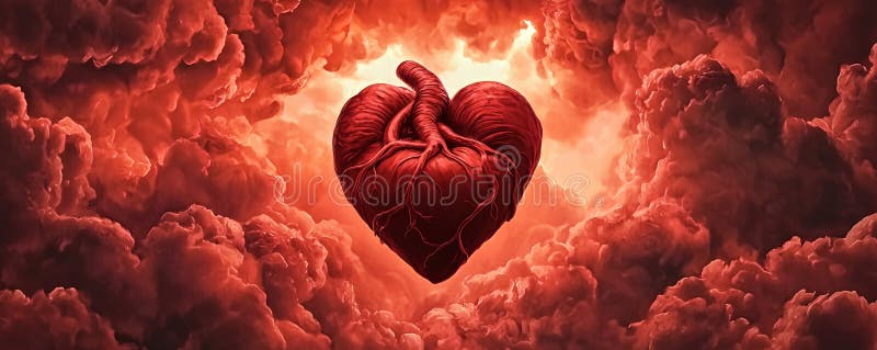 Radiant Red Heart Surrounded by Dramatic Clouds, Evoking Themes of Love ...