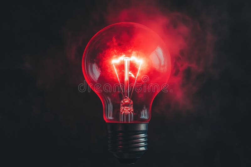 Radiant Red Light Bulb Illuminating Darkness. Stock Illustration ...
