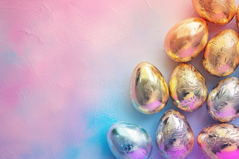 Radiant Reflections: Metallic Easter Eggs on Gradient Blue and Pink ...