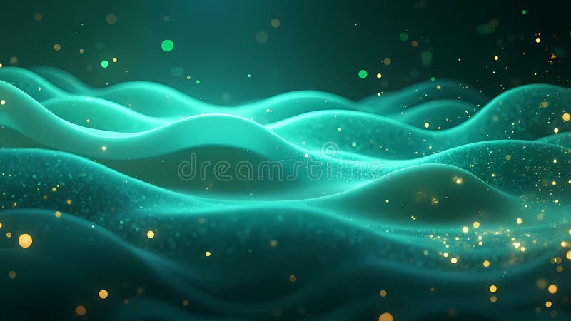 Radiant Ribbons of Cyan and Lime Light with Particles Stock ...