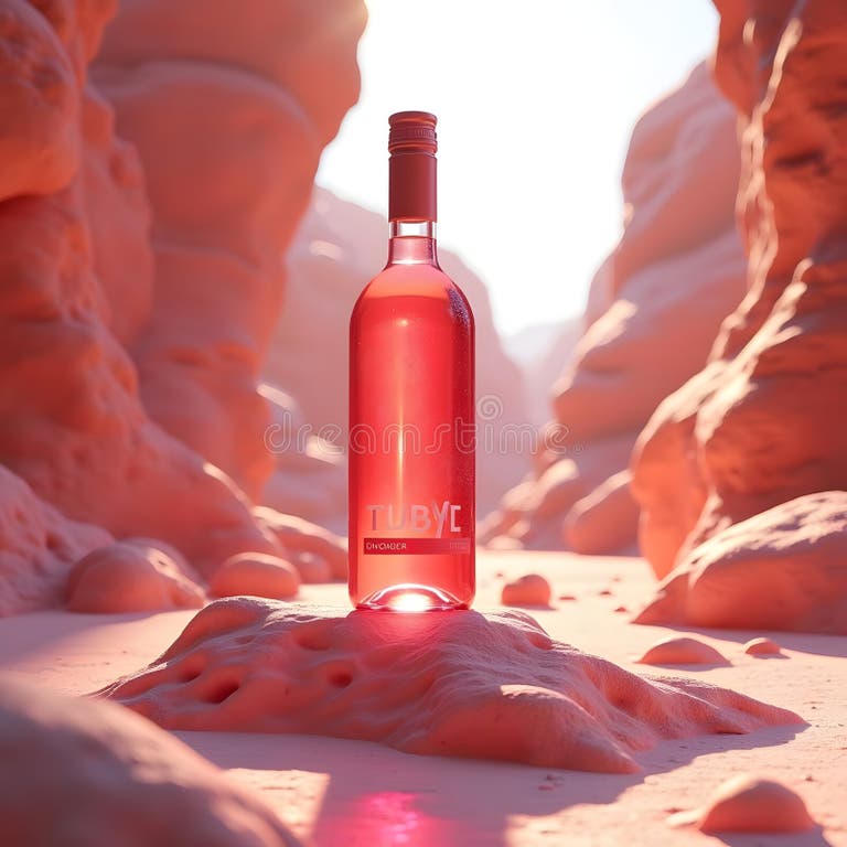 Radiant Ruby Elixir Rests on Polished Pink Coral in Sunlit Canyon Stock Illustration ...