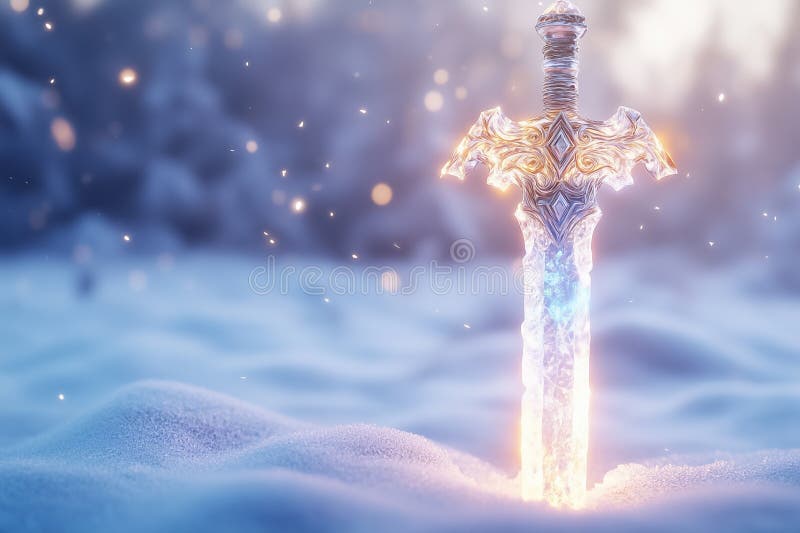 A Radiant Scepter Made of Glowing Ice Rises from a Snowy Terrain ...