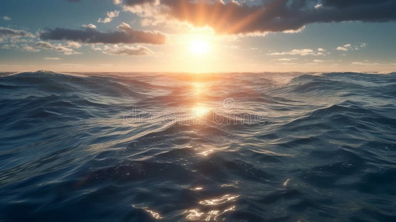 Radiant Sea with Sun Reflections. Generative AI Stock Illustration ...