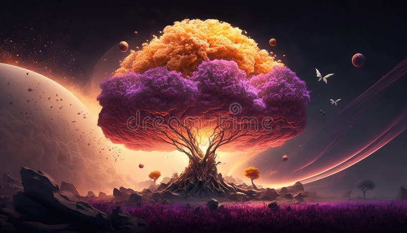 A Radiant Shining Cherry Tree in Space, Beautiful Artwork, Generative ...