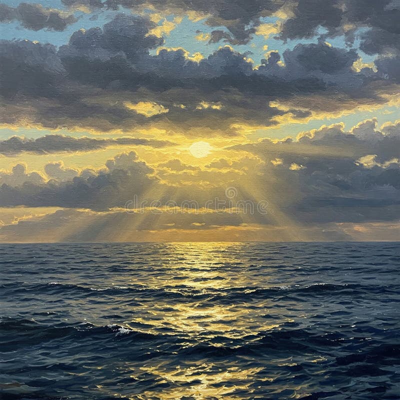 Radiant Sky Opens Above Still Waters Stock Illustration - Illustration ...