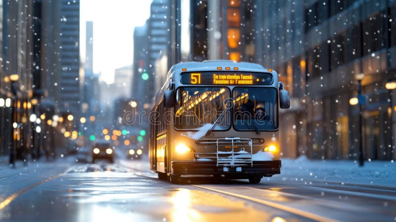 Radiant Snowy Bus in Winter Morning. Stock Illustration - Illustration ...