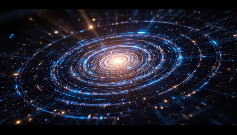 Radiant Spiral of Blue and Yellow Lights, Abstract Vortex Design Mesmerizing Stock Illustration ...