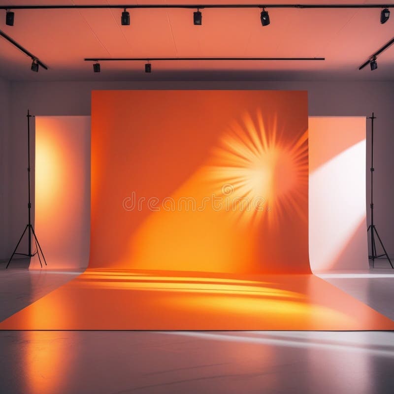 Radiant Spotlight Burst on Vibrant Orange Studio Backdrop Stock ...