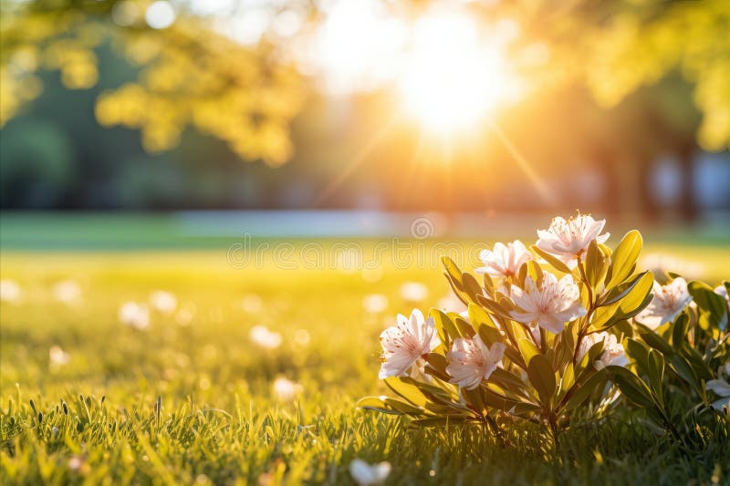 Radiant Spring Easter Sunrise Illuminating Blooming Tree in Green ...