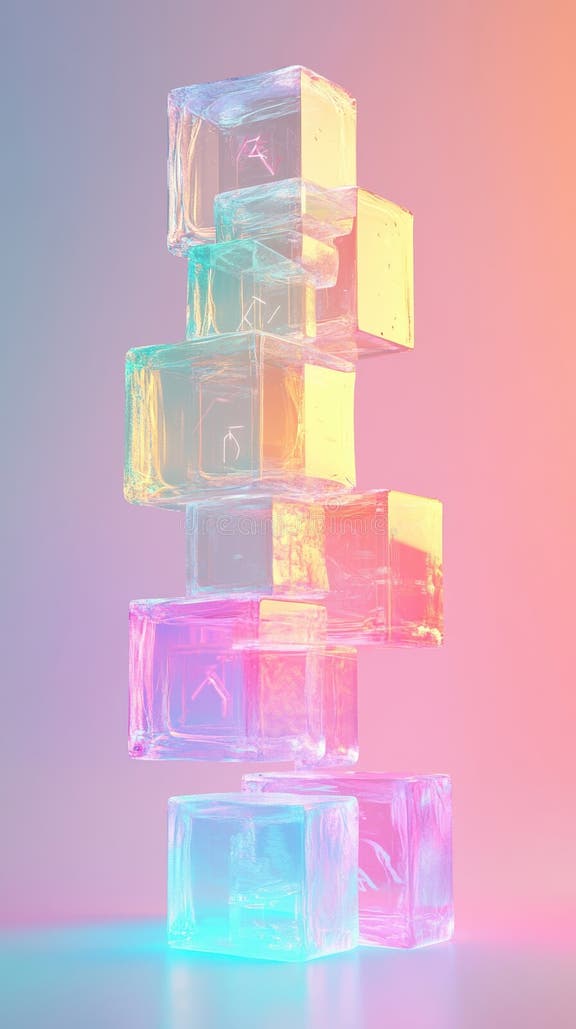 Radiant Stack of Colorful Translucent Ice Cubes in Soft Pastel Gradient ...