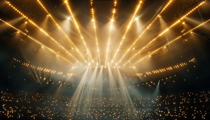 Radiant Stadium Lights Shining with Golden Rays in Generative Ai Art Display for Captivating ...