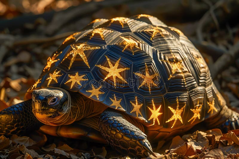 Radiant Star Patterned Tortoise Basking in Sunlight Amidst Autumn ...