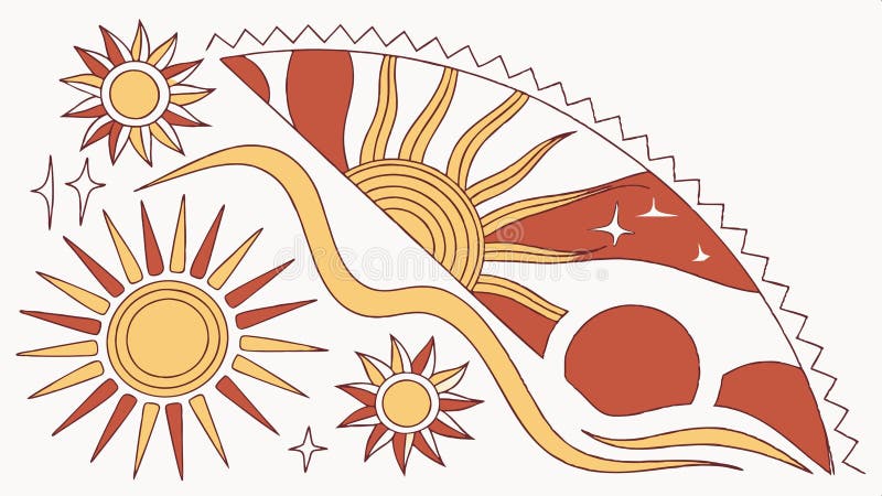 Radiant Sun with Abstract Rays and Shapes, Celestial and Warm Design ...