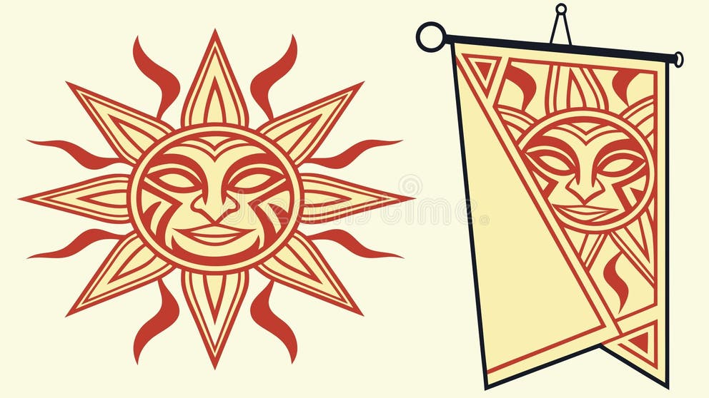 Radiant Sun Face Banners, Ancient Solar Emblems, Vector Design ...
