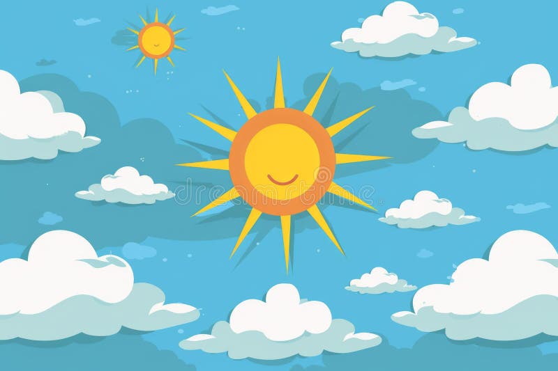 Radiant Sun Glowing in a Vibrant Blue Sky with Scattered Fluffy White ...