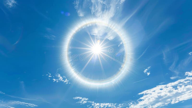 Radiant Sun Halo in Blue Sky with Clouds - a Natural Phenomenon Stock ...