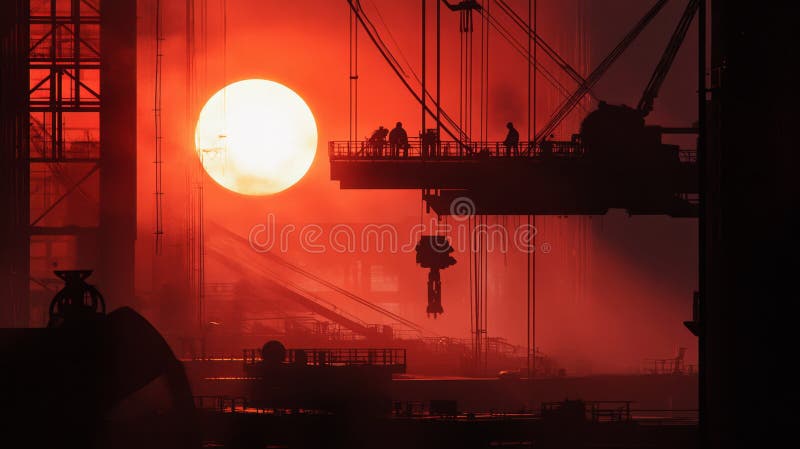 Radiant Sun Watching Dynamic Scene of Industry at Dusk Stock ...