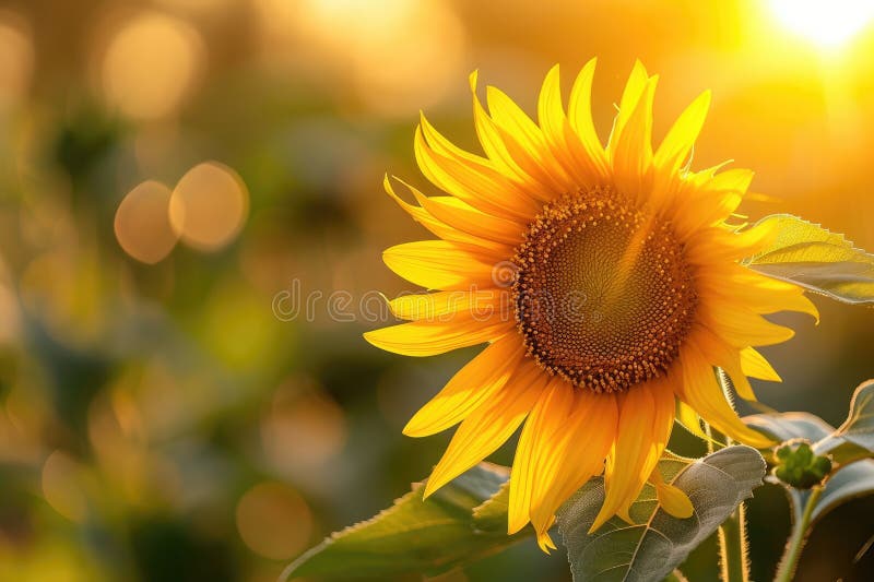 Radiant Sunflower Basking in Golden Light Stock Photo - Image of grass ...