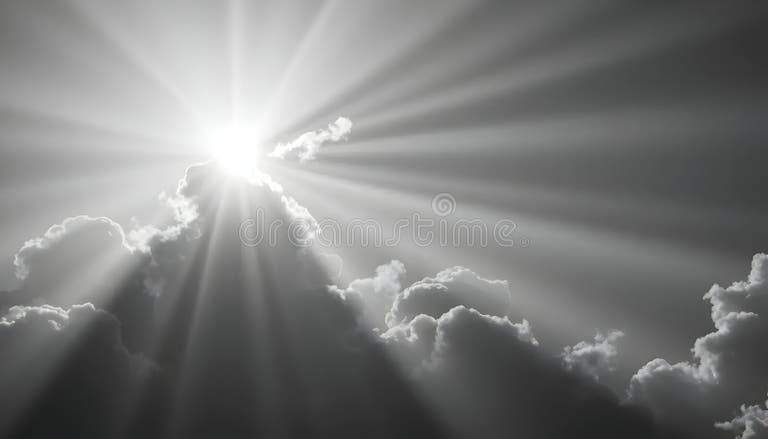 Radiant Sunlight Breaking through Clouds in Monochrome with Dramatic ...