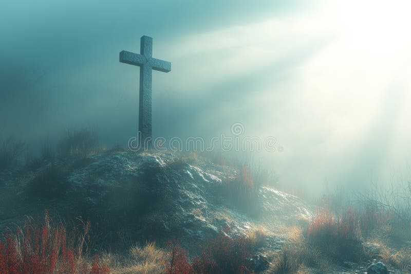Radiant Sunlight Illuminating Cross on Hilltop Stock Photo - Image of ...