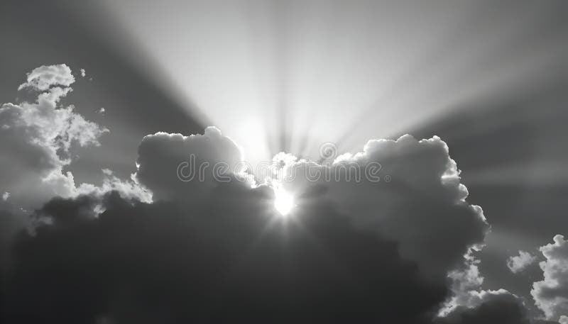 Radiant Sunlight Piercing Dark Clouds in Black and White Sky Stock Illustration - Illustration ...