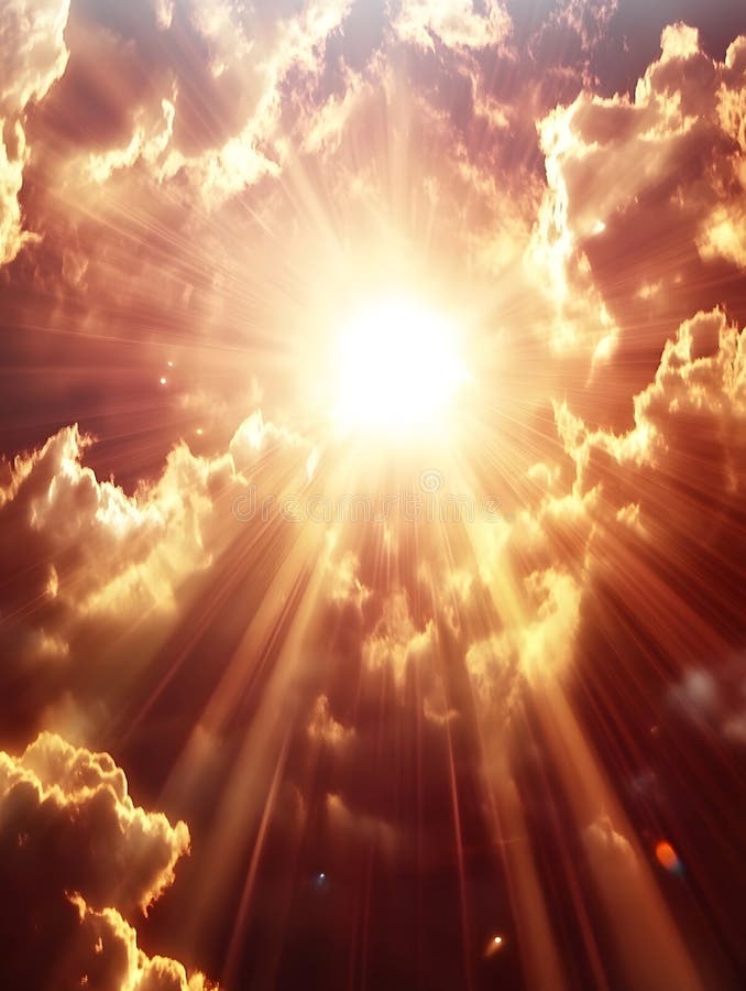 Radiant Sunlight Shining through Fluffy Clouds Creating a Celestial and ...