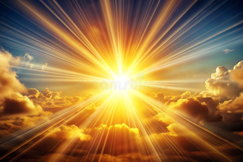 Radiant Sunset Sunbeams through Clouds Stock Illustration ...