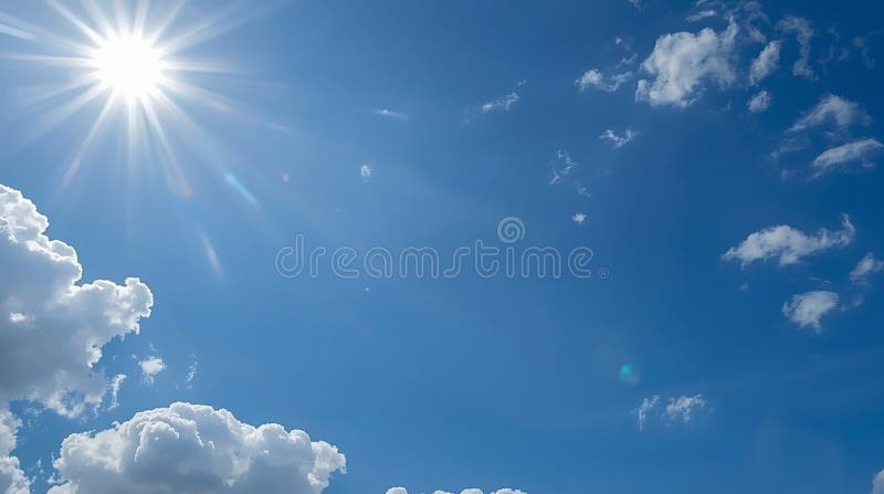 Radiant Sunshine Breaking through Scattered Puffy Clouds Stock ...