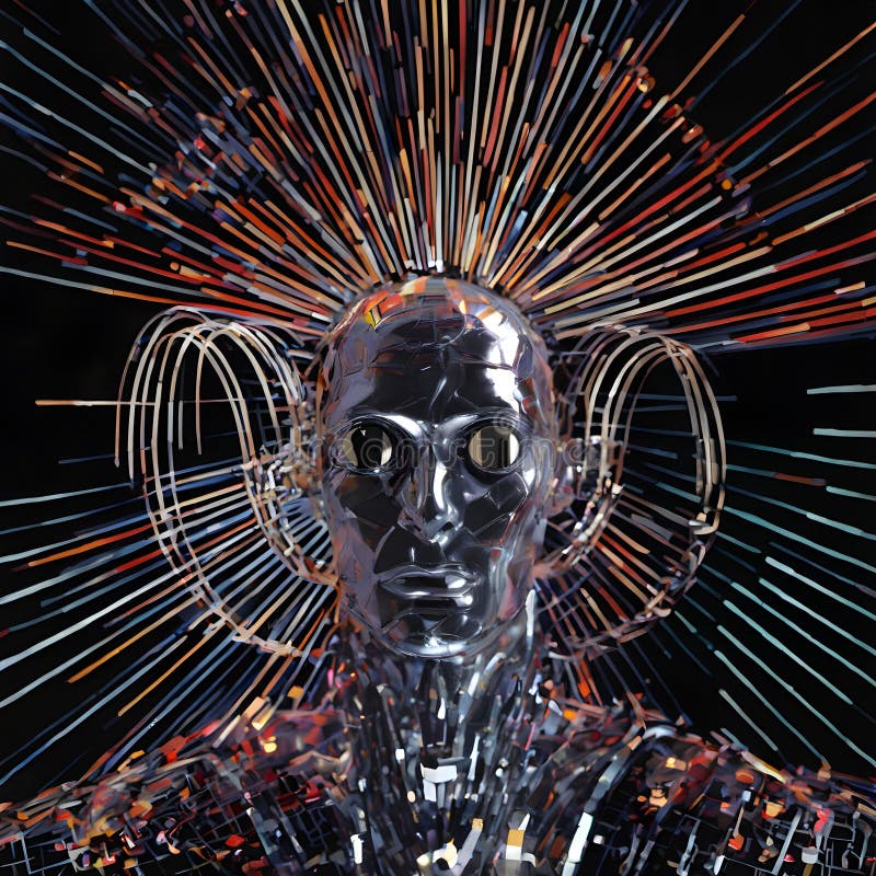 Radiant Synapse Crown on Reflective Android Head Stock Photo - Image of ...