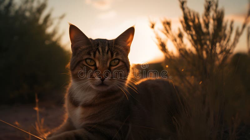 Radiant and Timeless: a Cat Graces the Golden Hour with Elegance Stock ...