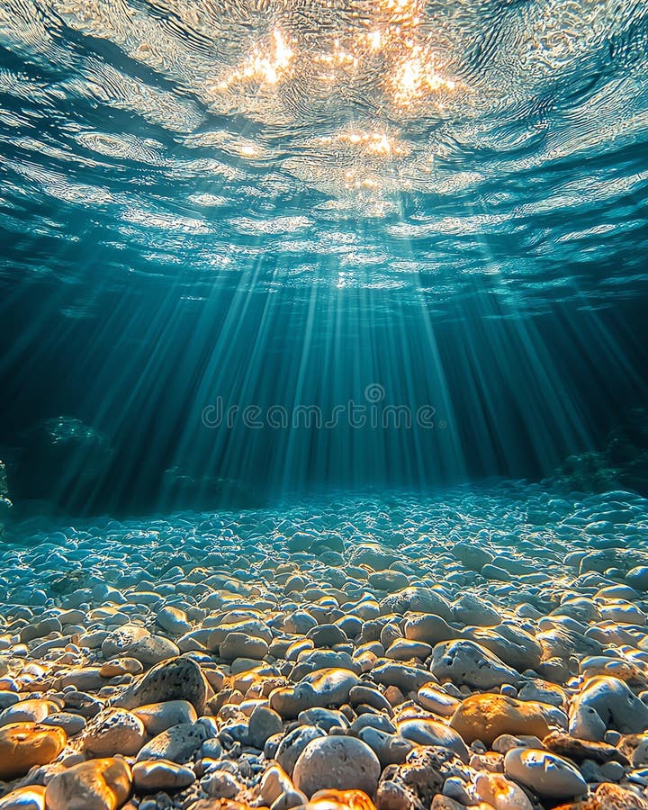 Radiant Underwater Scene Showcasing Pebbles Illuminated by Sunlight ...