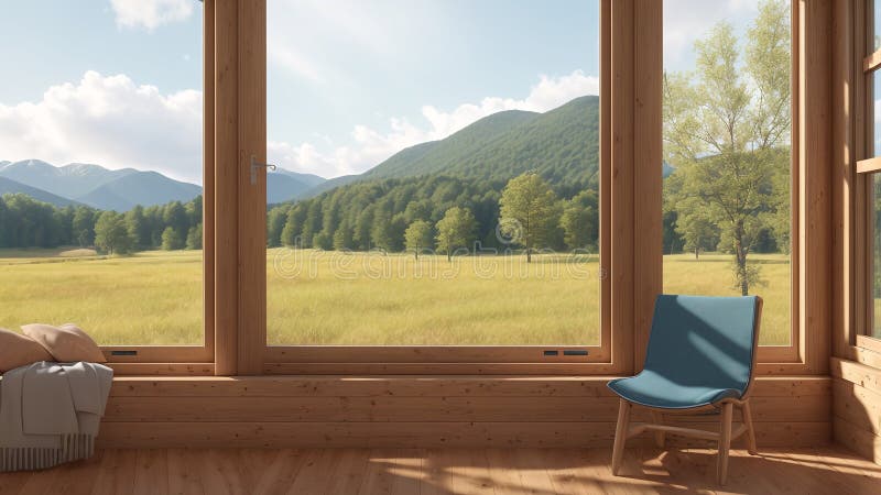 A Radiant View of a Field and Mountains through a Window AI Generative ...