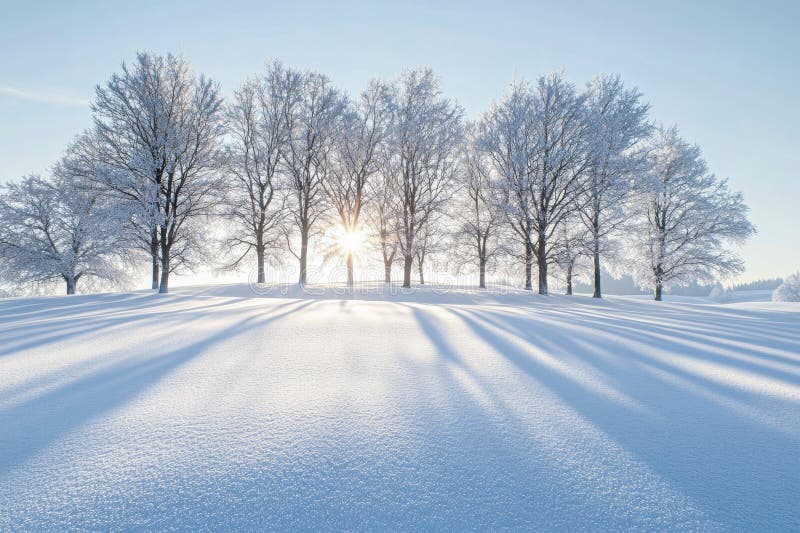 Radiant Winter Landscape with Trees and Snow Shadows Stock Illustration ...