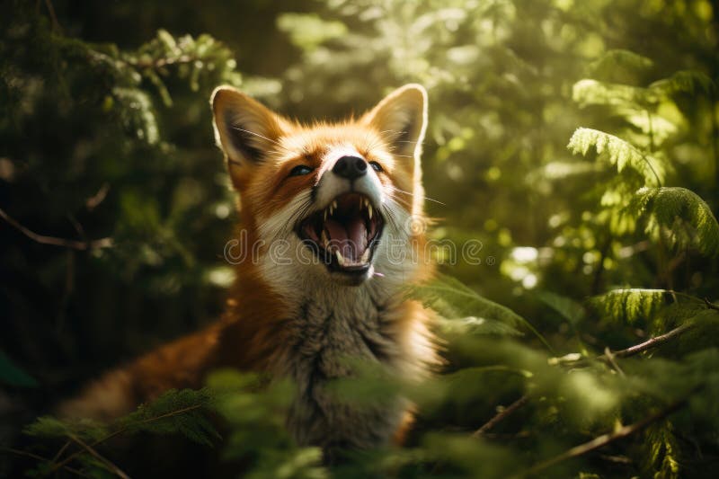 Radiant Woodland Moment with a Grinning Fox. Stock Illustration ...