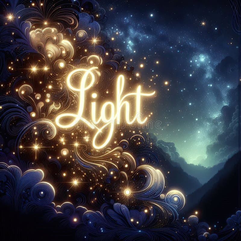 Radiant Word Light in Magical Clouds Stock Illustration - Illustration ...