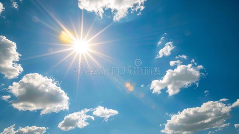 Radiant Yellow Sunbeams Shining Against a Sunny Sky Stock Illustration ...