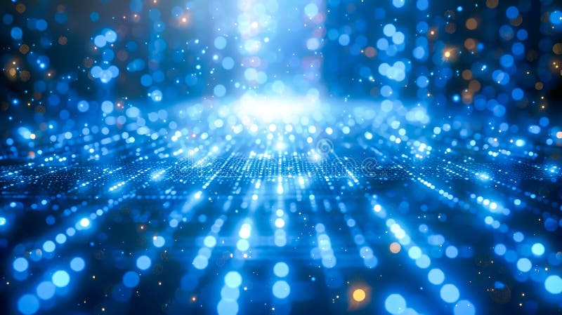 Radiating Blue Lights and Glowing Particles Create a Futuristic Digital ...
