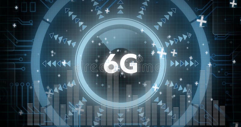 Radiating Central 6G Label Pulsating Across Grid, with Concentric ...