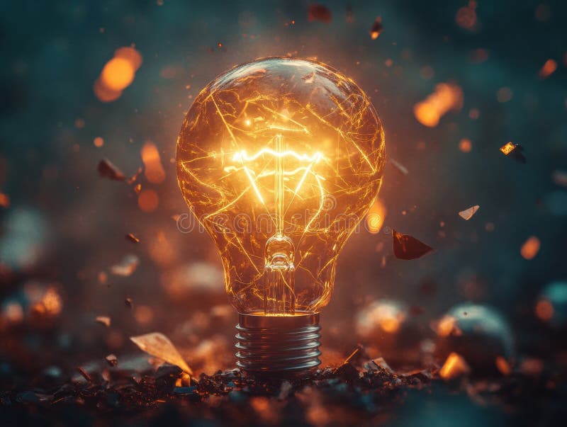 Radiating Idea an Illuminated Lightbulb Shattering Darkness with ...