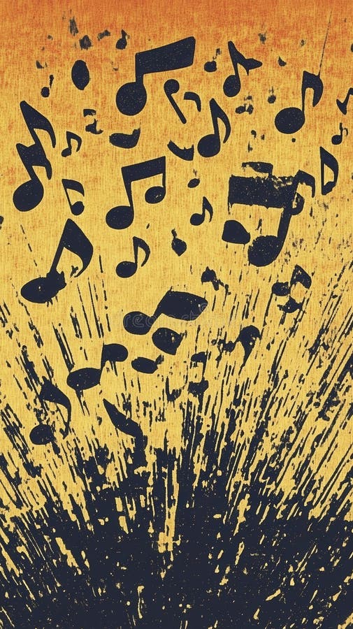 Radiating Musical Notes on Textured Orange Background Stock ...