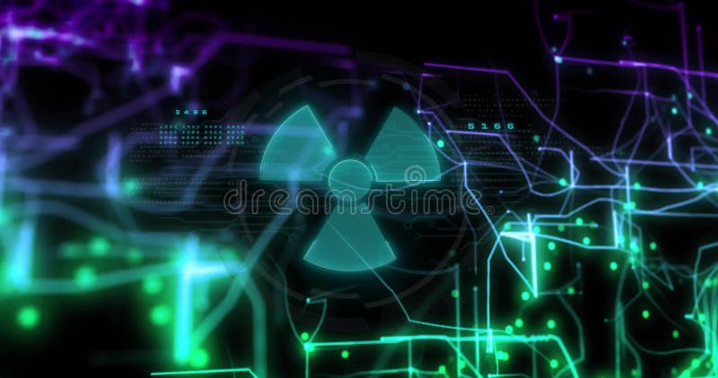 Radiation Hazard Symbol Image Over Digital Network and Data Processing ...