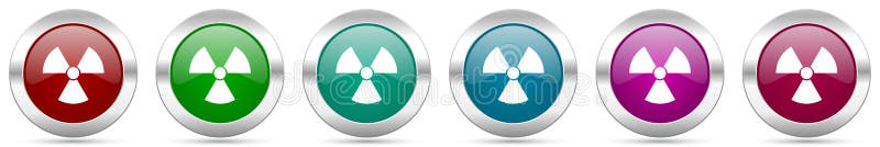 Radiation Silver Metallic Vector Icon Set, Round Glossy Buttons with ...