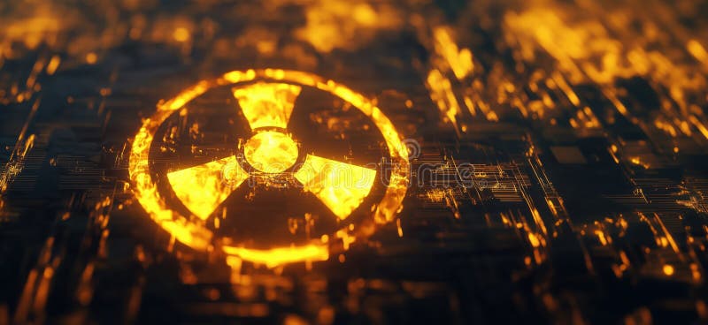 Radiation Symbol Glowing on Digital Background, Abstract Design with ...