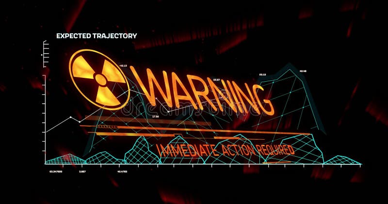 Radiation Warning Sign with Urgent Message Over Data Graphs in ...